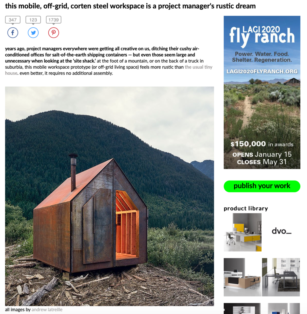 PreMade Site Shack on Design Boom - Latreille Architectural Photography